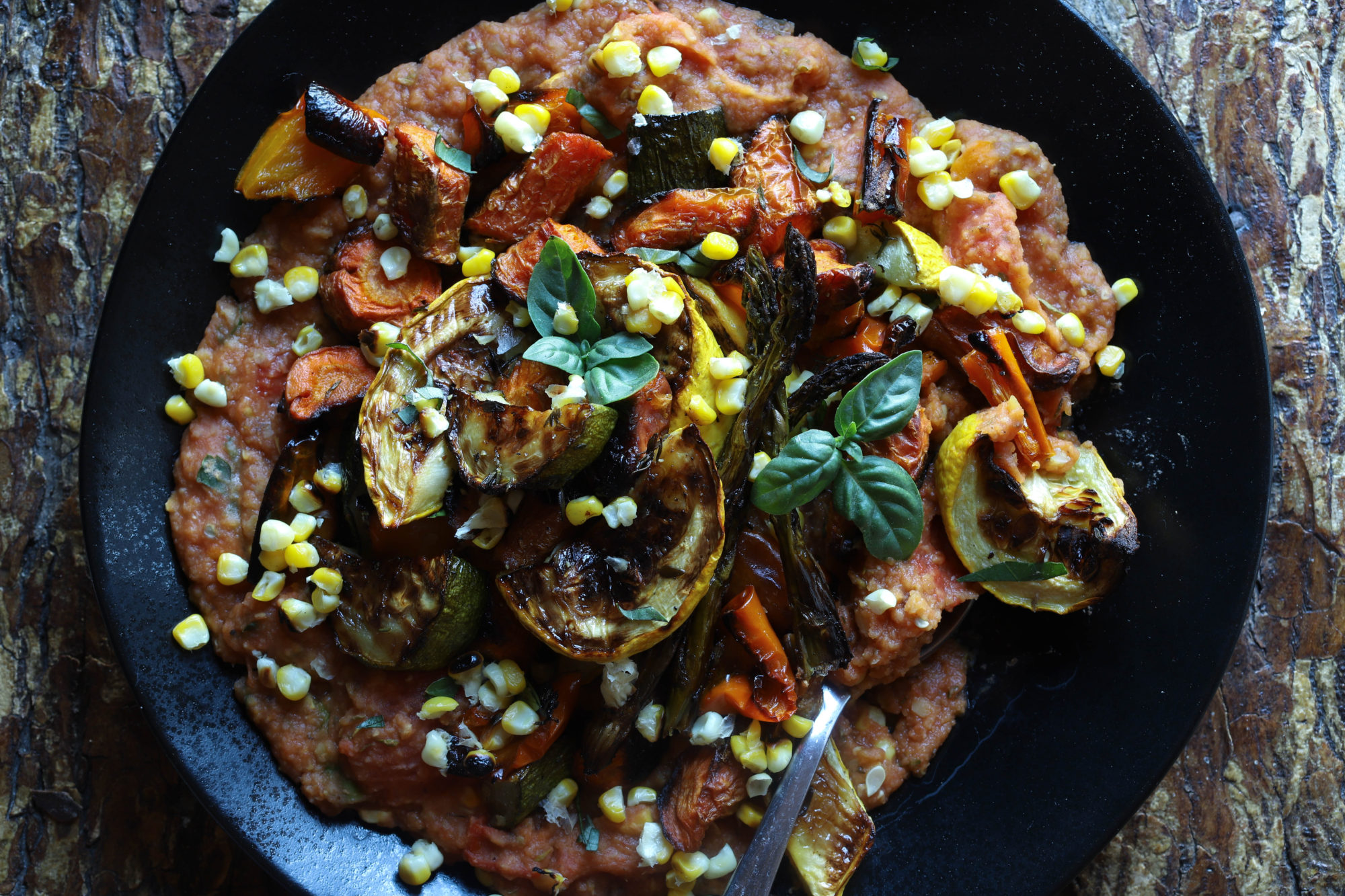 Tomato Basil Lentils with Roasted Mediterranean Vegetables - Verdant Feast.